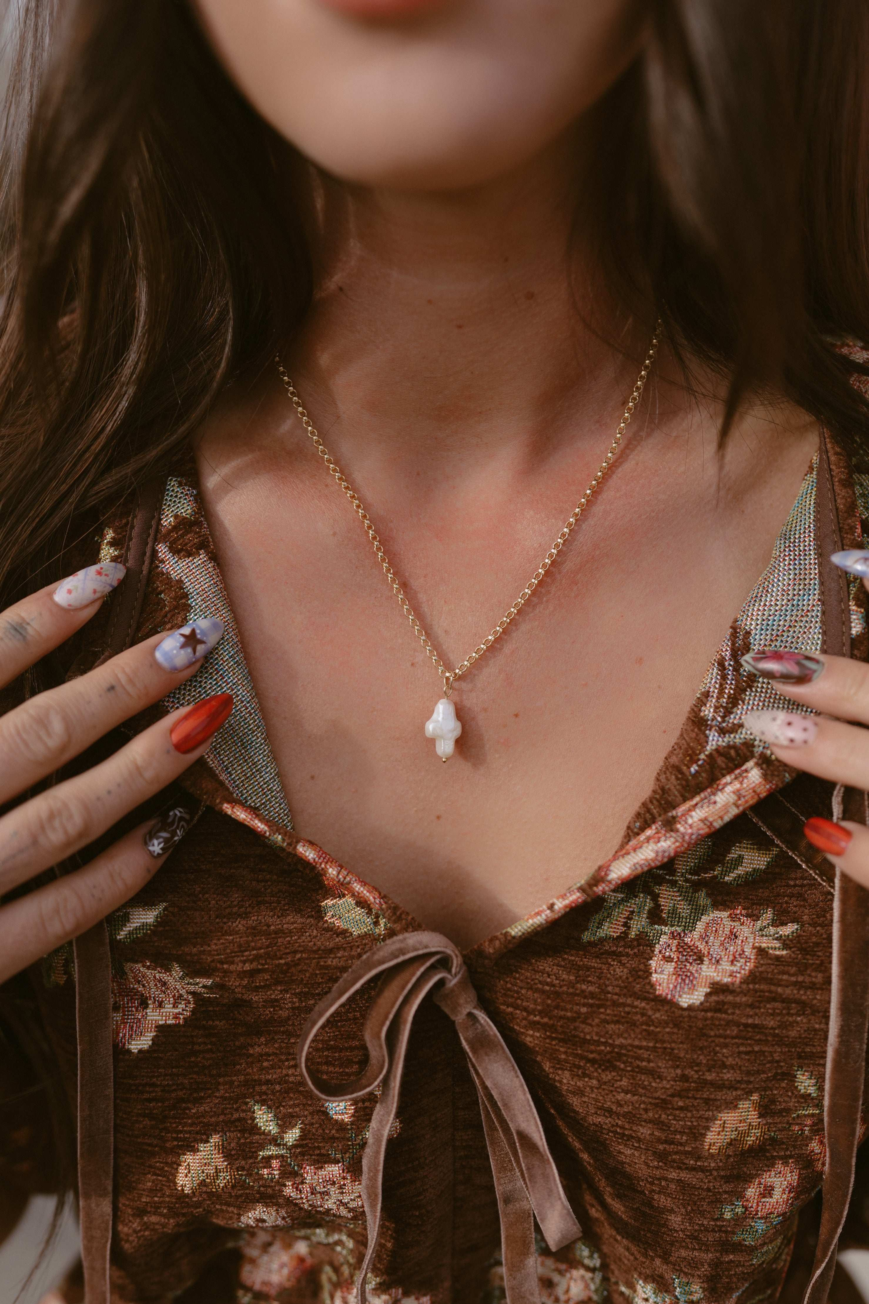 Mini Pearly Cross Necklace – Goldie Lew Jewelry
