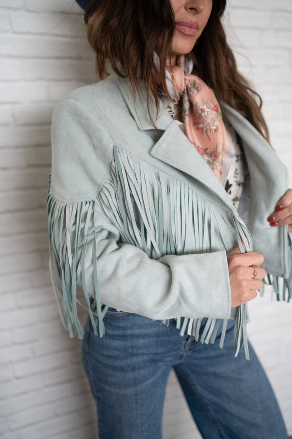 Baby Blue Fringe Jacket - FINAL SALE – Goldie Lew Jewelry